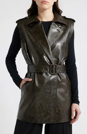 Kobi Halperin Belted Faux Leather Vest