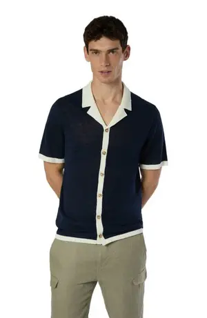 Onia Linen Knit Camp Shirt Deep Navy/white