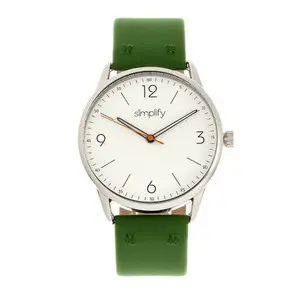 SIMPLIFY Leather-band Strap Watch - Olive/white
