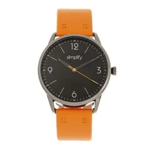 SIMPLIFY Leather-band Strap Watch - Orange/black