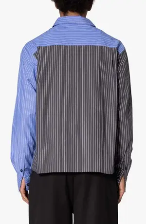 Mnml Oversize Mismatched Pinstripe Button-up Shirt Jacket - Blue