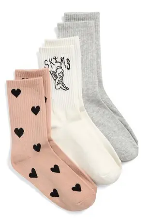 SKIMS 3-pack Sports Socks - Spaced Hearts Multi