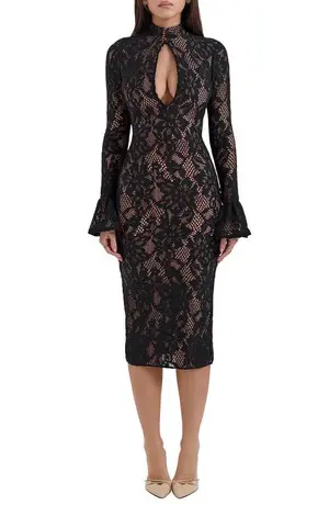 House Of Cb Pierette Long Sleeve Cocktail Dress - Black