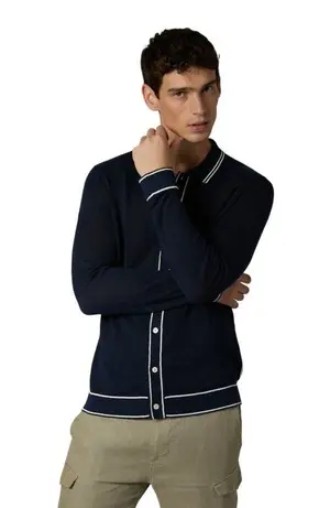Onia Linen Long Sleeve Polo - Deep Navy/white