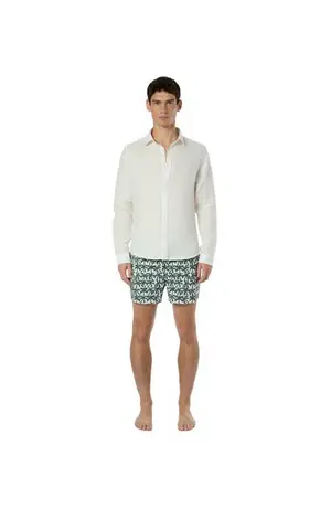 Onia Charles 4" Swim Trunk - Off Wht/dk Oliv