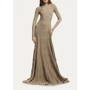 Ralph Lauren Ribbed Turtleneck Evening Dress