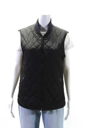 Vince Womens Quilted Texture Full Zipper Vest Jacket - Black
