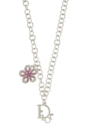 Dior Crystal Logo Charm Necklace