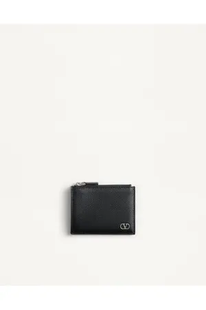 Valentino Garavani Vlogo Signature Grainy Calfskin Card Holder - Black