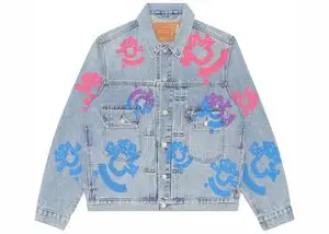 DENIM TEARS Bstroy Tears Type2 Light Wash Denim Trucker Jacket - Pink/blue