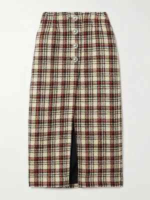 Rabanne Checked Wool-blend Tweed Midi Skirt