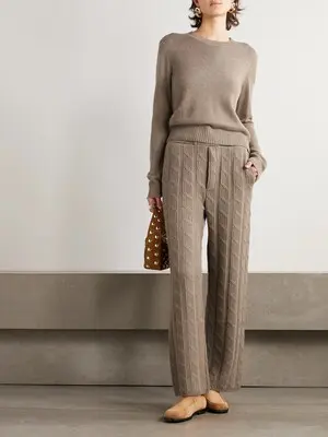 LISA YANG Ebba Cable-knit Wide-leg Pants - Brown