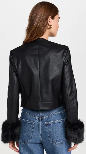 WAYF Boxy Faux Leather Jacket With Faux Fur Cuffs