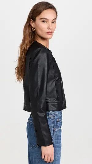 WAYF Boxy Faux Leather Jacket With Faux Fur Cuffs