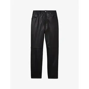 REISS Verona Slim-leg High-rise Leather Trousers - Black