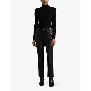 REISS Verona Slim-leg High-rise Leather Trousers - Black