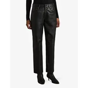 REISS Verona Slim-leg High-rise Leather Trousers - Black