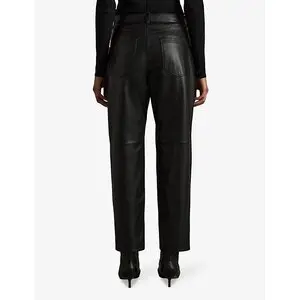 REISS Verona Slim-leg High-rise Leather Trousers - Black