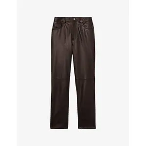 REISS Verona Slim-leg Leather Trousers - Chocolate