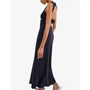 OMNES Nova Tie-back Satin Maxi Dress - Navy