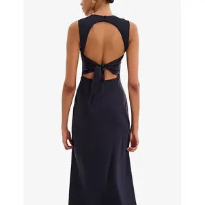 OMNES Nova Tie-back Satin Maxi Dress - Navy