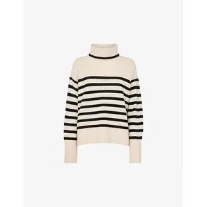 Whistles Striped Roll-neck Wool Jumper - Cream
