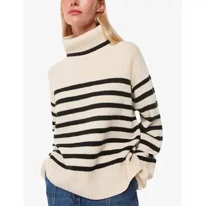 Whistles Striped Roll-neck Wool Jumper - Cream