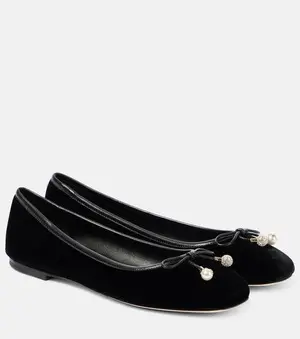 JIMMY CHOO Elme Velvet Ballet Flats - Black