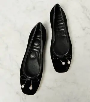 JIMMY CHOO Elme Velvet Ballet Flats - Black