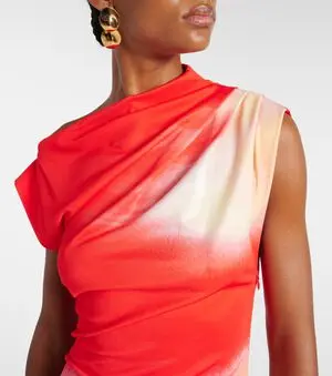 Oscar De La Renta Colorblock Draped Jersey Midi Dress