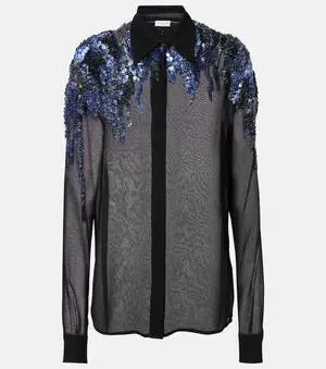 Dries Van Noten Sequined Chiffon Blouse