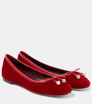 JIMMY CHOO Elme Velvet Ballet Flats - Red
