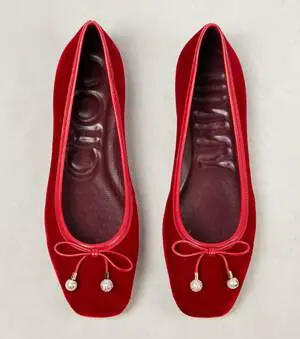JIMMY CHOO Elme Velvet Ballet Flats - Red