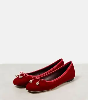 JIMMY CHOO Elme Velvet Ballet Flats - Red
