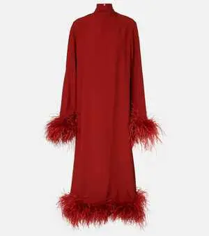 TALLER MARMO Gina Feather-trimmed Midi Dress - Burgundy