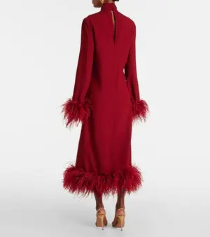 TALLER MARMO Gina Feather-trimmed Midi Dress - Burgundy