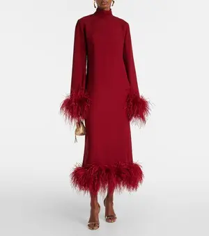 TALLER MARMO Gina Feather-trimmed Midi Dress - Burgundy