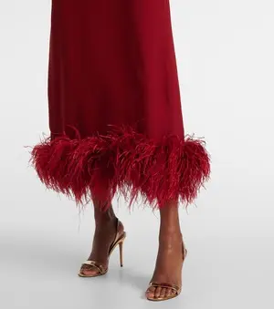 TALLER MARMO Gina Feather-trimmed Midi Dress - Burgundy