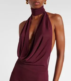AYA MUSE Draped Halterneck Gown - Burgundy