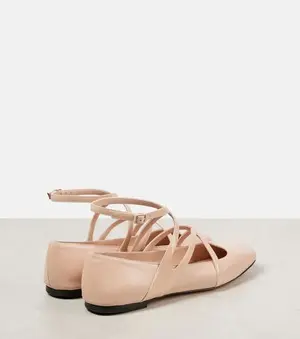 JIMMY CHOO Astoria Leather Ballet Flats With Buckle-fastening Ankle Strap