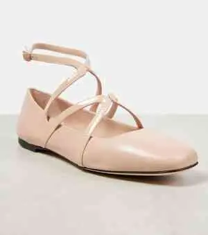 JIMMY CHOO Astoria Leather Ballet Flats With Buckle-fastening Ankle Strap