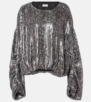 Dries Van Noten Sequined Gathered Blouse