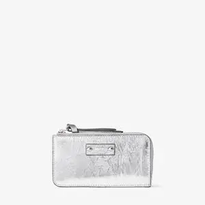 JIMMY CHOO Lise Zipped Silver Vinatge Metallic Leather Wallet - Silver/antique Silver