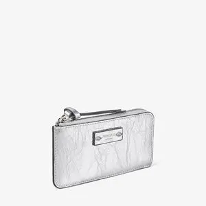 JIMMY CHOO Lise Zipped Silver Vinatge Metallic Leather Wallet - Silver/antique Silver