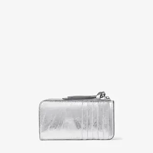 JIMMY CHOO Lise Zipped Silver Vinatge Metallic Leather Wallet - Silver/antique Silver