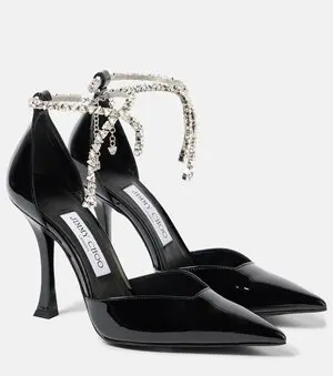 JIMMY CHOO Stevie 100 Embellished Patent Leather Pumps Black