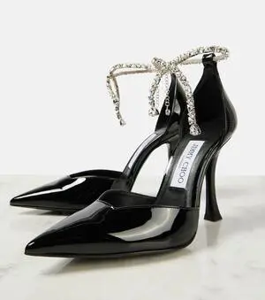 JIMMY CHOO Stevie 100 Embellished Patent Leather Pumps - Black