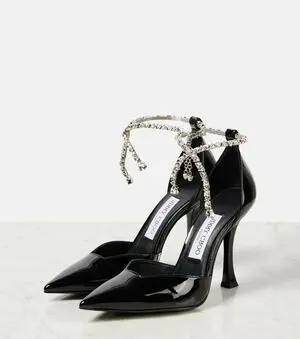 JIMMY CHOO Stevie 100 Embellished Patent Leather Pumps - Black