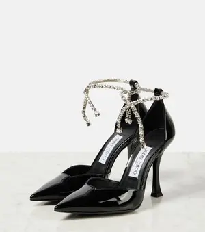 JIMMY CHOO Stevie 100 Embellished Patent Leather Pumps - Black