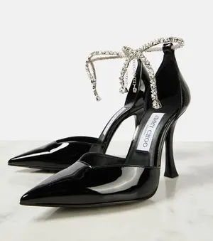 JIMMY CHOO Stevie 100 Embellished Patent Leather Pumps - Black